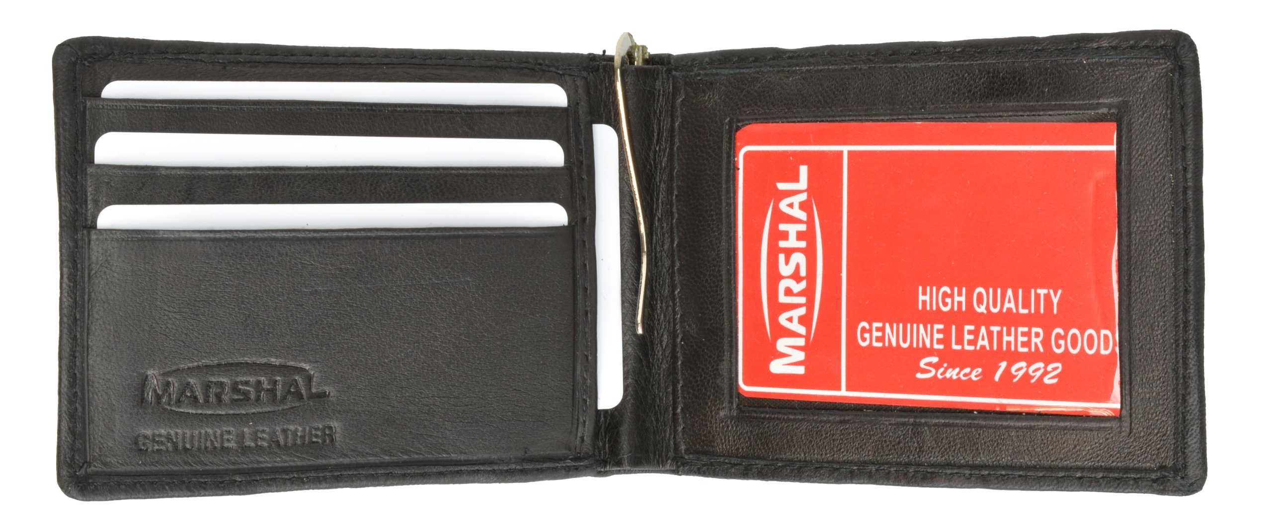 MARSHAL 100% Genuine Leather Bi-fold Money Clip Black #1162