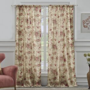 greenland home antique rose 100% cotton curtain panel pair, 42 w x 84 l inches each, set of 2 - ecru