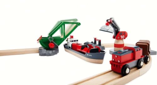 BRIO World - 33061 Cargo Harbor Set | 16-Piece Train Set with Accessories Wooden Tracks | Ideal Gift for Kids Aged 3+ | Certified Sustainable Materials