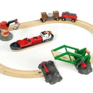 BRIO World - 33061 Cargo Harbor Set | 16-Piece Train Set with Accessories Wooden Tracks | Ideal Gift for Kids Aged 3+ | Certified Sustainable Materials