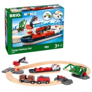 BRIO World - 33061 Cargo Harbor Set | 16-Piece Train Set with Accessories Wooden Tracks | Ideal Gift for Kids Aged 3+ | Certified Sustainable Materials