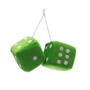 vintage parts 14558 3" green fuzzy dice with white dots - pair