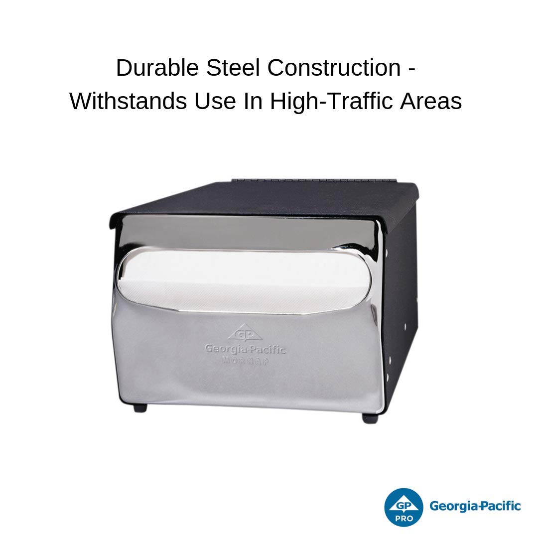 Georgia-Pacific Dixie Countertop Full-Fold Napkin Dispenser by PRO , Chrome, 51202, Holds 225 Napkins, 7.880" W x 11.500" D x 5.880" H,Black & Chrome