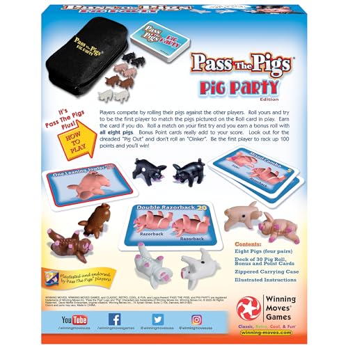 Pass The Pigs: Pig Party Edition by Winning Moves Games USA, Try Your Luck Using Pigs as Dice, Up to 4 Players Can Now All Play Pass The Pigs at The Same Time, Ages 7+ (1149)