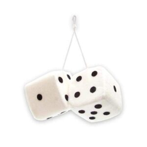 vintage parts 14554 3" white fuzzy dice with black dots - pair