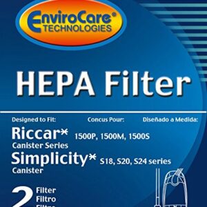 EnviroCare Replacement HEPA Vacuum Cleaner Filters Designed To Fit Riccar: RF15, 1500P, 1500M, 1800S and Simplicity: S24, S20, S18 2 Filters