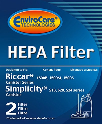 EnviroCare Replacement HEPA Vacuum Cleaner Filters Designed To Fit Riccar: RF15, 1500P, 1500M, 1800S and Simplicity: S24, S20, S18 2 Filters