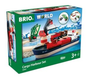 brio world - 33061 cargo harbor set | 16-piece train set with accessories wooden tracks | ideal gift for kids aged 3+ | certified sustainable materials