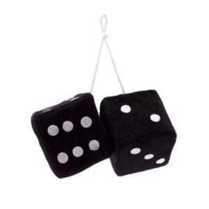 vintage parts 14553 3" black fuzzy dice with white dots - pair