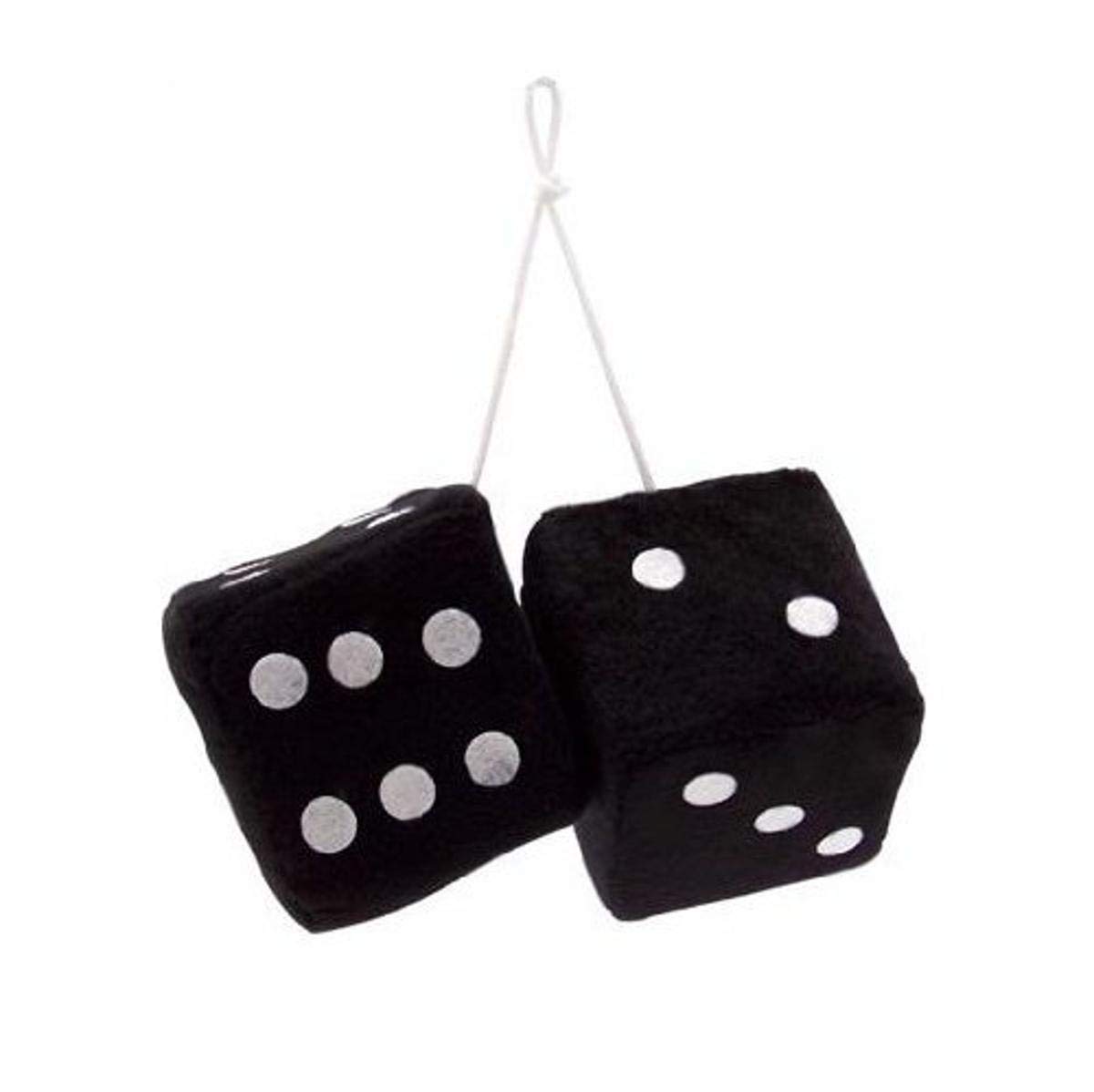 Vintage Parts 14553 3" Black Fuzzy Dice with White Dots - Pair