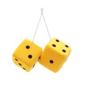 vintage parts 14559 3" yellow fuzzy dice with black dots - pair