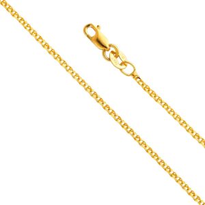 14k real yellow gold solid 1.5mm flat open wheat chain necklace with lobster claw clasp - 20"