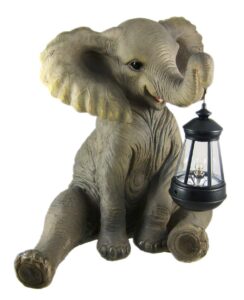 things2die4 enchanting african elephant statue with lantern- adorable porch and garden decor - 13.5 inches high - hand-painted outdoor sculpture for nature lovers