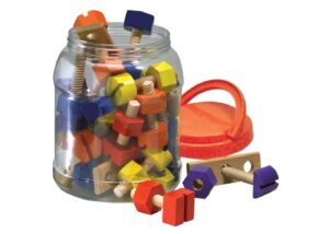 the original toy company hardwood toy nuts & bolts in a bucket