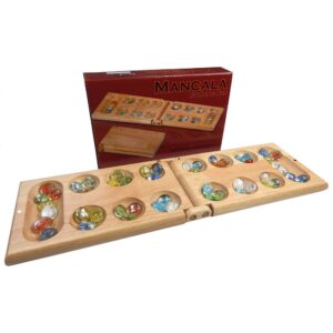 melissa wood folding mancala board game, 17.5 inch set