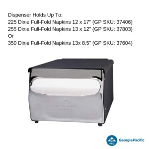 Georgia-Pacific Dixie Countertop Full-Fold Napkin Dispenser by PRO , Chrome, 51202, Holds 225 Napkins, 7.880" W x 11.500" D x 5.880" H,Black & Chrome