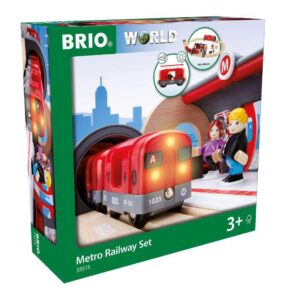 brio - 33513 metro railway set | dynamic 20 piece wooden train set with interactive accessories | perfect for kids ages 3 and up | fosters creativity and motor skills