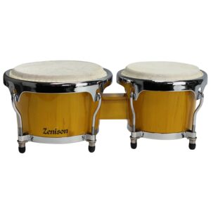 Zenison - BONGO DRUMS 8+9" SET, NATURAL WOOD Dual Bongos WORLD LATIN Percussion