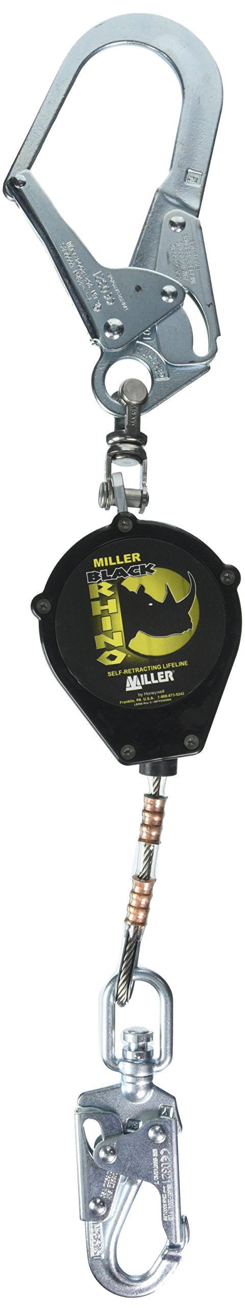 Miller CFL-5-Z7/9FT Black Rhino 9-Foot Self-Retracting Lifeline with Steel Swivel and Locking Rebar Hook, Black