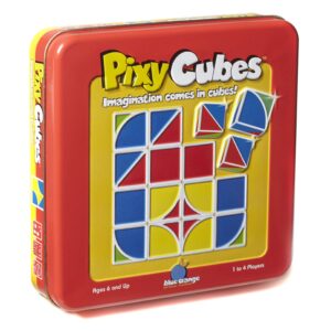 pixy cubes matching pattern design game speed or memory rules with cubes in tin box by blue orange games, 1 to 4 players, ages 6+