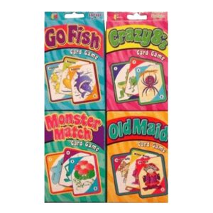 childrens card games: old maid, go fish, crazy 8s & monster match (4 decks)