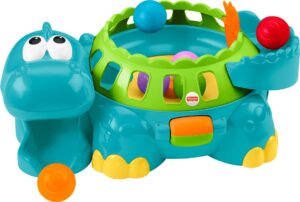 fisher-price baby crawling toy, poppity pop musical dino ball-popper with sounds for infants ages 6+ months, blue