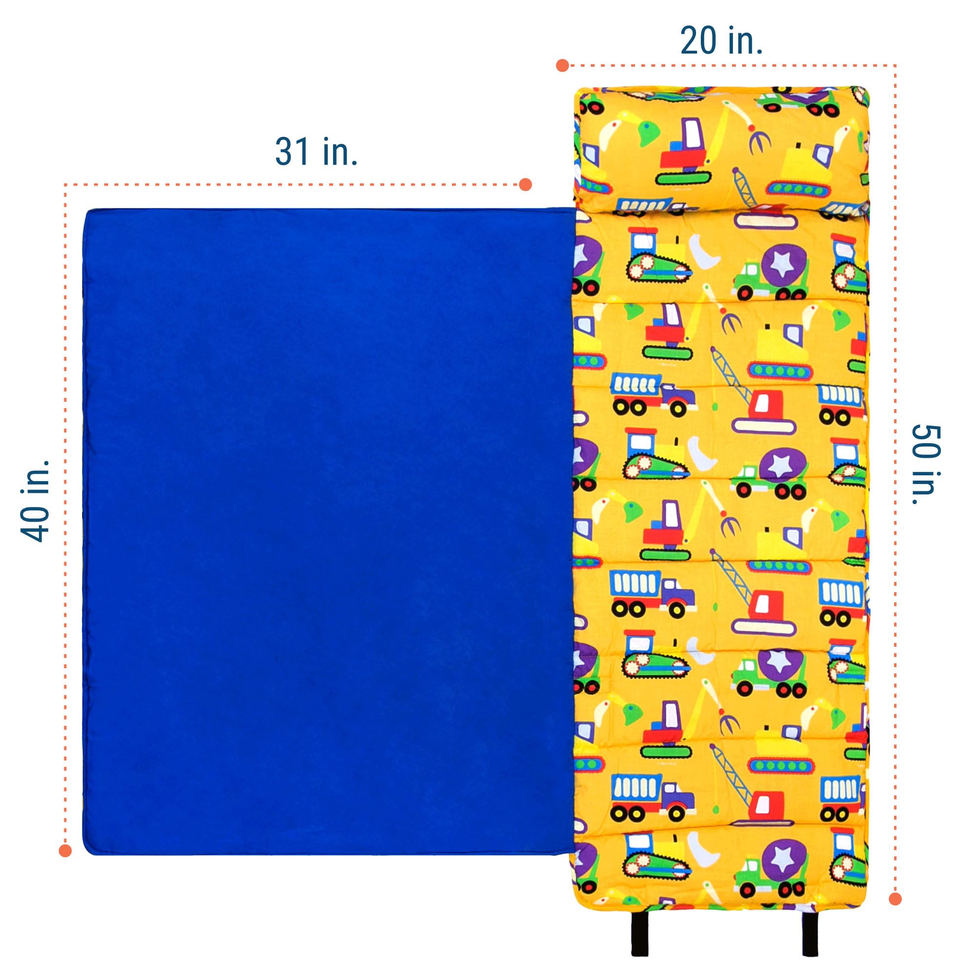 Wildkin Original Nap Mat with Reusable Pillow for Boys & Girls, Perfect for Elementary Daycare Sleepovers, Features Hook & Loop Fastener, Cotton Blend Materials Nap Mat for Kids (Under Construction)