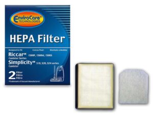 envirocare replacement hepa vacuum cleaner filters designed to fit riccar: rf15, 1500p, 1500m, 1800s and simplicity: s24, s20, s18 2 filters