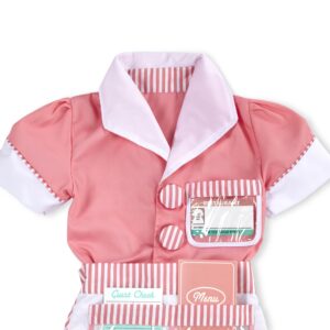 Melissa & Doug Waitress Role Play Costume Set (7 pcs) - Includes Apron, Order Pad, Cap Pink 3-6 years