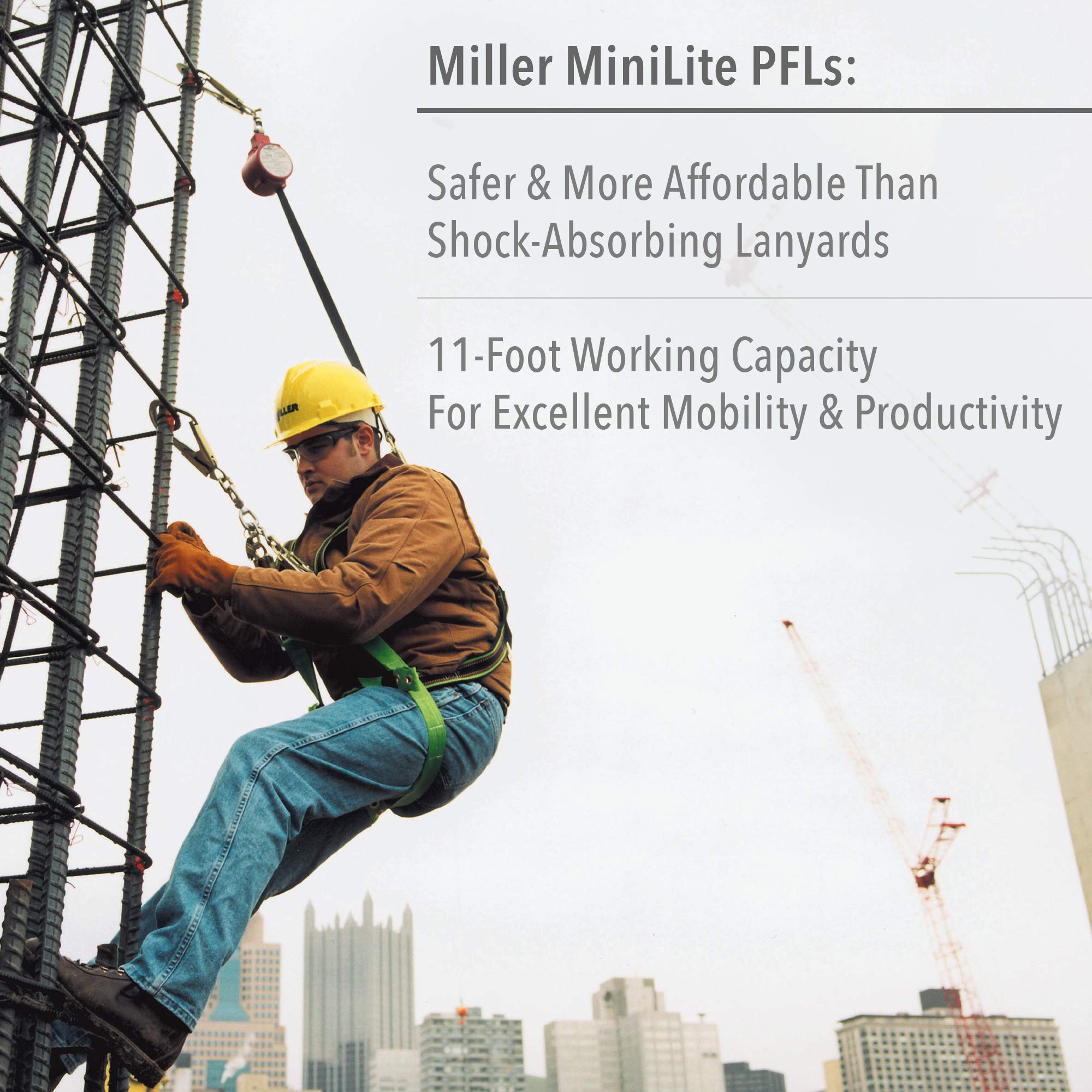 Miller MiniLite 11-Foot Personal Fall Limiter with Lanyard End Swivel/Shackle Snap Hook, 310 lb. Capacity (FL11-Z7/11FT)