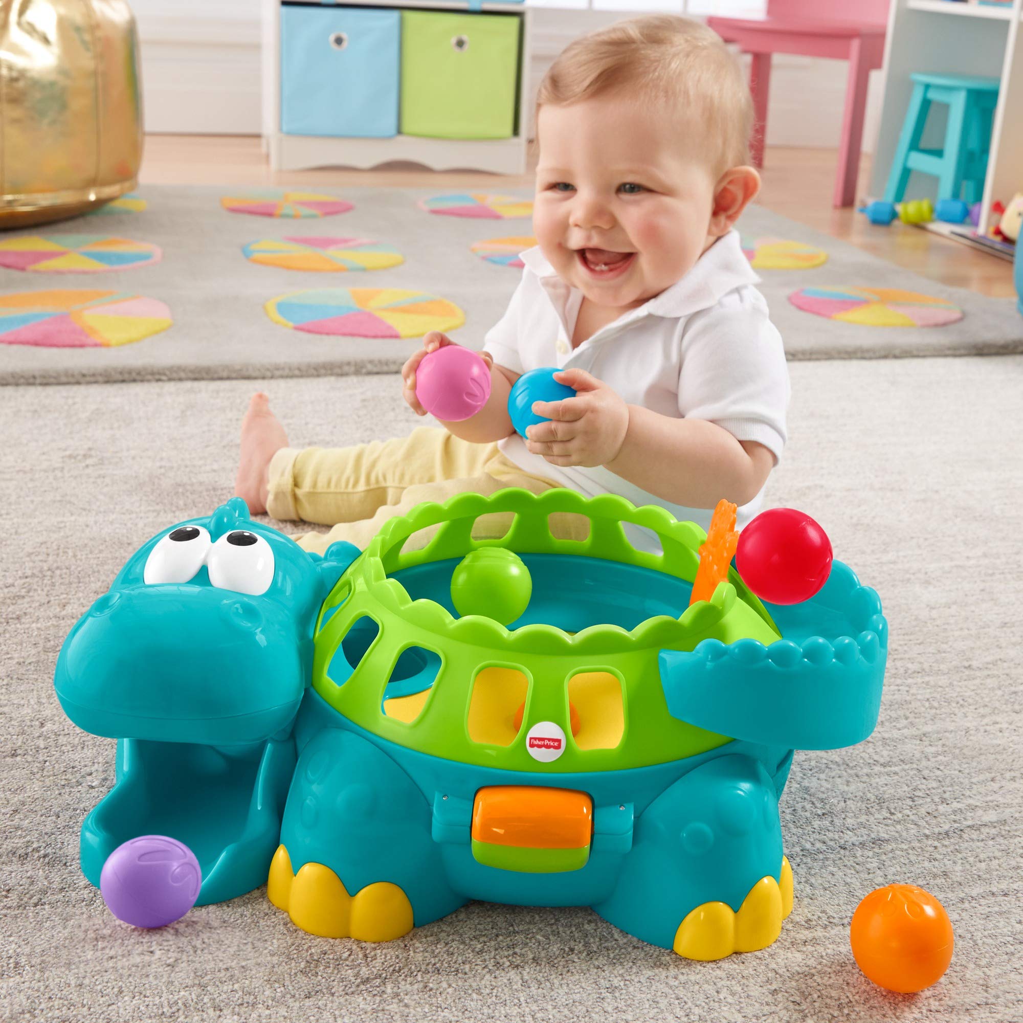 Fisher-Price Baby Crawling Toy, Poppity Pop Musical Dino Ball-Popper with Sounds for Infants Ages 6+ Months, Blue