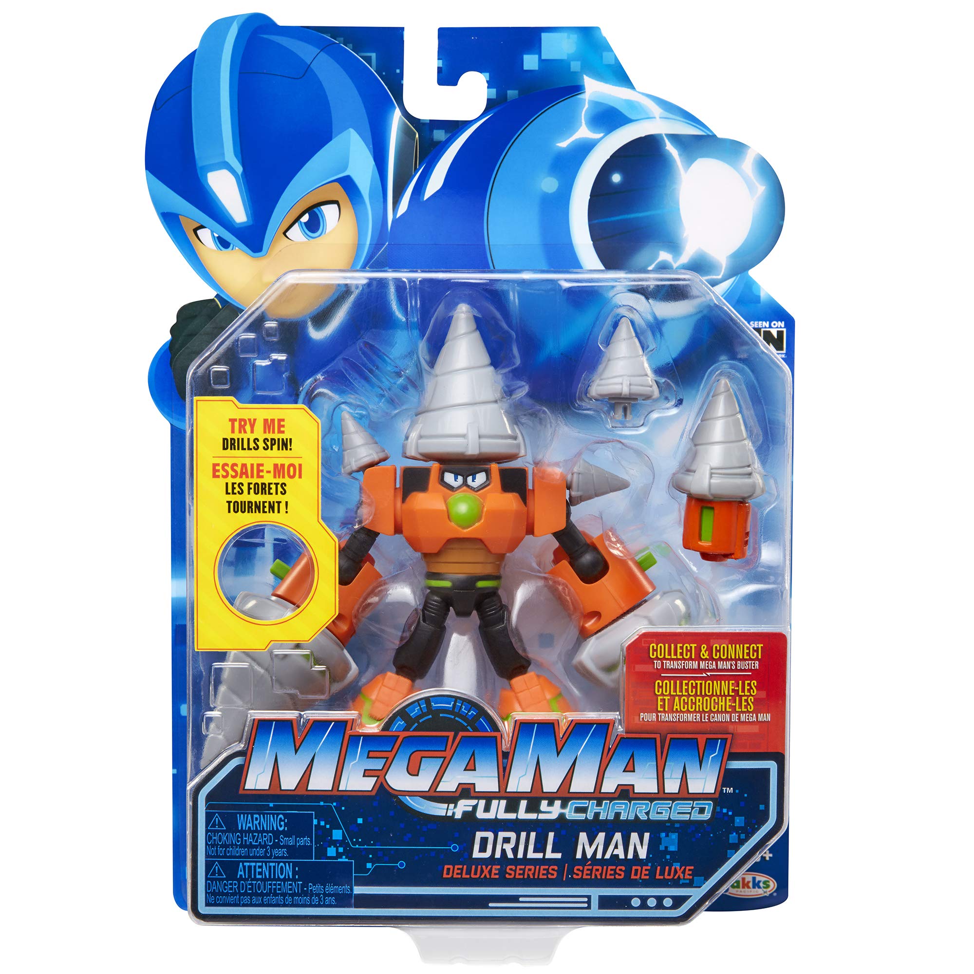 Jakks Pacific Fully Charged – Deluxe Drill Man Articulated Action Figure with Spinning Drills and Drill Man Buster Accessory (to swap onto the Mega Man figure)! Based on the new show!