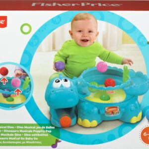 Fisher-Price Baby Crawling Toy, Poppity Pop Musical Dino Ball-Popper with Sounds for Infants Ages 6+ Months, Blue