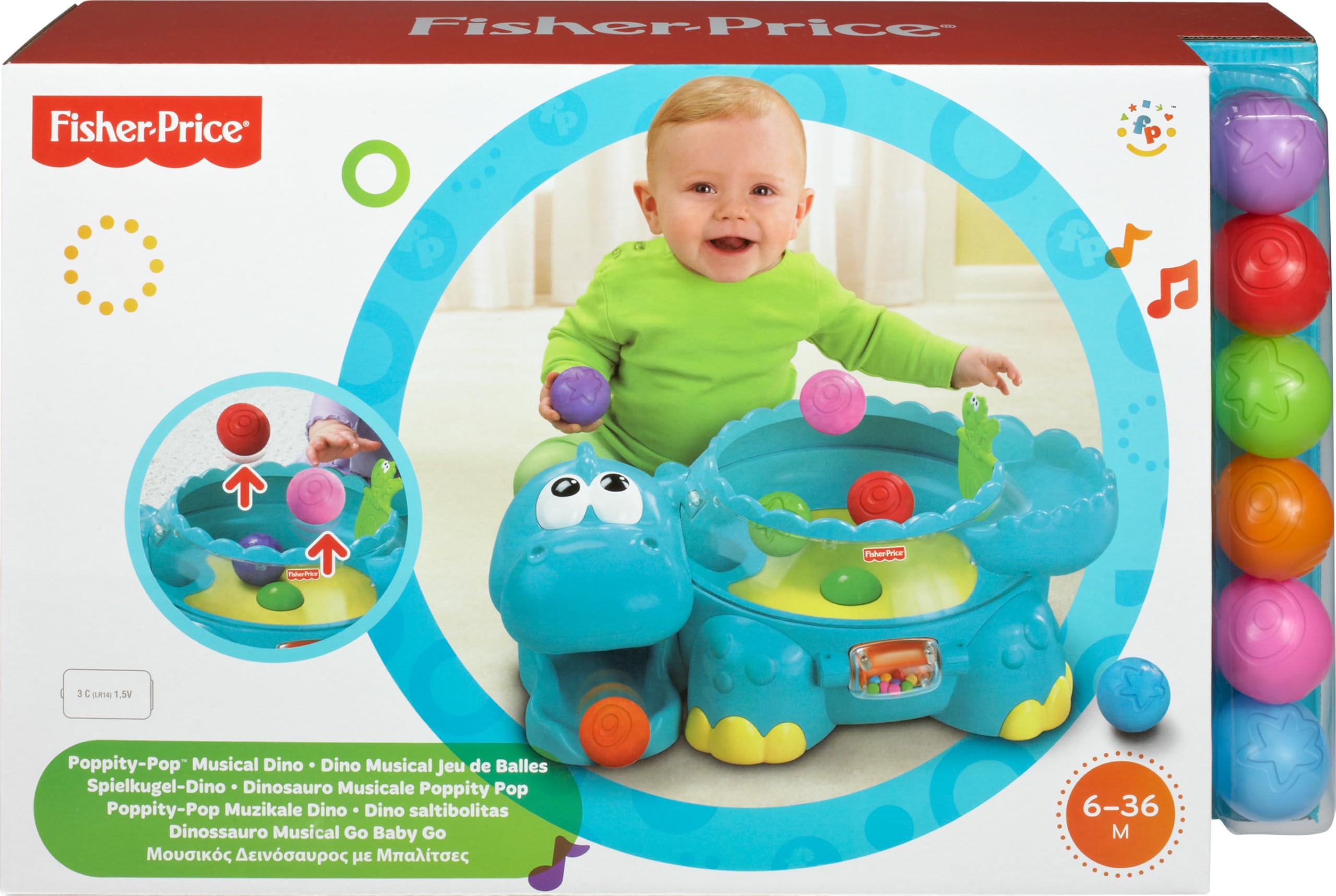 Fisher-Price Baby Crawling Toy, Poppity Pop Musical Dino Ball-Popper with Sounds for Infants Ages 6+ Months, Blue