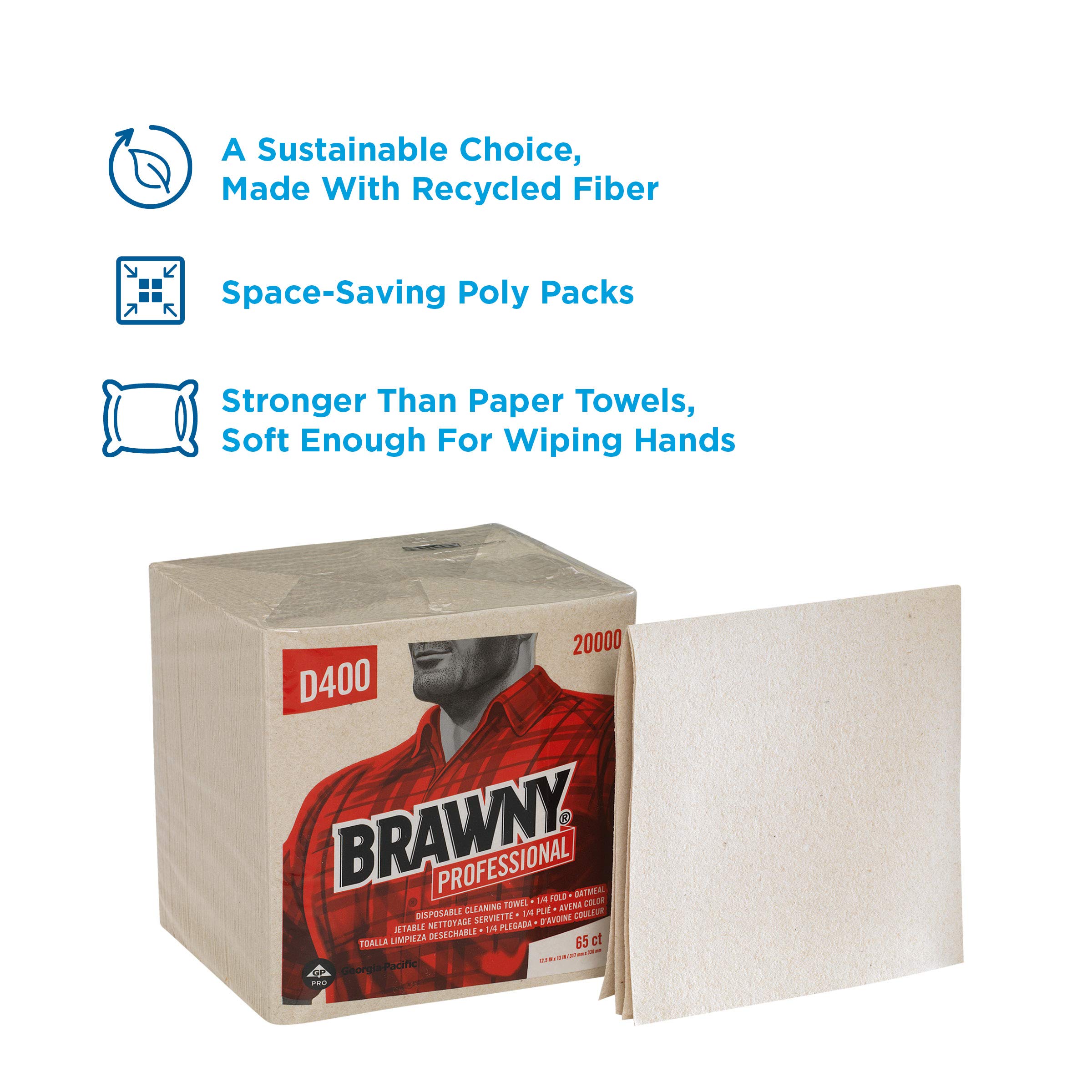 Brawny Industrial 1/4-Fold Medium Duty General Purpose D400 Wiper by GP PRO (Georgia-Pacific), 200-00, Oatmeal (18 Packs, 65 Cloths per Pack)