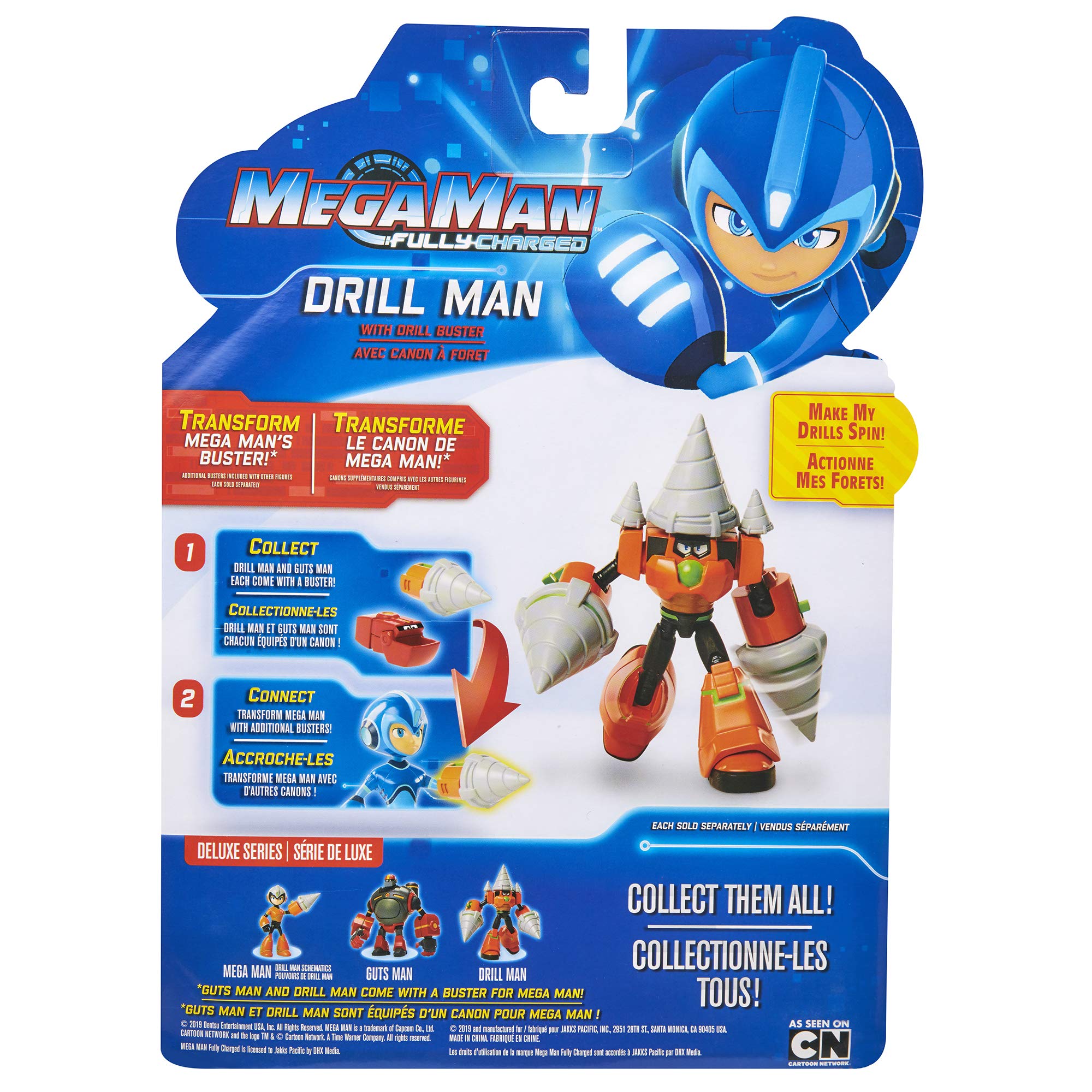 Jakks Pacific Fully Charged – Deluxe Drill Man Articulated Action Figure with Spinning Drills and Drill Man Buster Accessory (to swap onto the Mega Man figure)! Based on the new show!