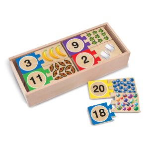 melissa & doug self-correcting wooden number puzzles with storage box (40 pcs)