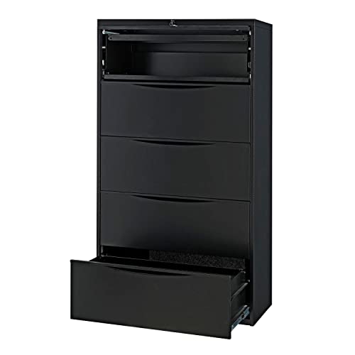 Global Industrial 36"W Premium Lateral File Cabinet, 5 Drawer, Black