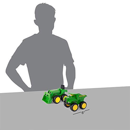 John Deere Vehicle Set - Includes Dump Truck Toy and Tractor Toy with Loader - Kids Outdoor Toys - Kids Construction Toys and Sandbox Toys - 6 Inches - 2 Count - Ages 18 Months and Up