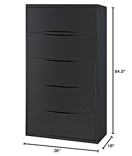 Global Industrial 36"W Premium Lateral File Cabinet, 5 Drawer, Black