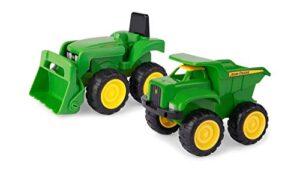 john deere vehicle set - includes dump truck toy and tractor toy with loader - kids outdoor toys - kids construction toys and sandbox toys - 6 inches - 2 count - ages 18 months and up