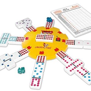 Puremco Mexican Train Double 12 Professional Size Dominoes with Bonus Chickenfoot Game Included Travel Tin Board Game, 91 Tiles, Challenging, Fun Game for Ages 6 Years & Up, Blue