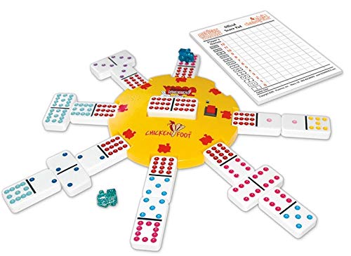 Puremco Mexican Train Double 12 Professional Size Dominoes with Bonus Chickenfoot Game Included Travel Tin Board Game, 91 Tiles, Challenging, Fun Game for Ages 6 Years & Up, Blue