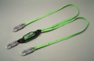 honeywell ansi z359.13 compliant two-legged, 6' web lanyard, w/3 locking snap hooks (green) 8798t-z7/6ftgn