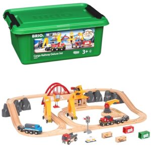 brio 33097 cargo railway deluxe set - 54 piece interactive train toy | enhanced wooden tracks | perfect for kids age 3 and up | compatible with all brio railway sets | fsc certified wood