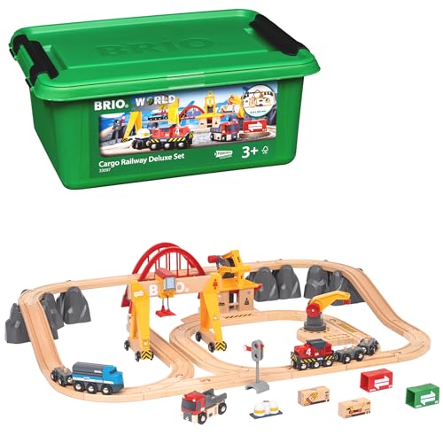 BRIO 33097 Cargo Railway Deluxe Set - 54 Piece Interactive Train Toy | Enhanced Wooden Tracks | Perfect for Kids Age 3 and Up | Compatible with All BRIO Railway Sets | FSC Certified Wood