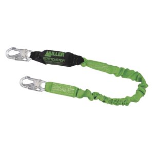 honeywell ansi z359-2007 compliant 6' stretchable web lanyard with double pack sofstop, 1 locking snap hook & 1 locking rebar hook (2-1/2'') with rescue loop 940rss-rl-z7/6ftgn