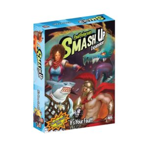 smash up it's your fault expansion - aeg, board game, card game, player's choice, superheroes, sharks, tornados, dragons, and more, 2 to 4 players, 30 to 45 minute play time, for ages 10 and up