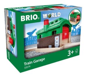 brio world 33574 - train garage - 1 piece wooden toy train accessory for kids age 3 and up