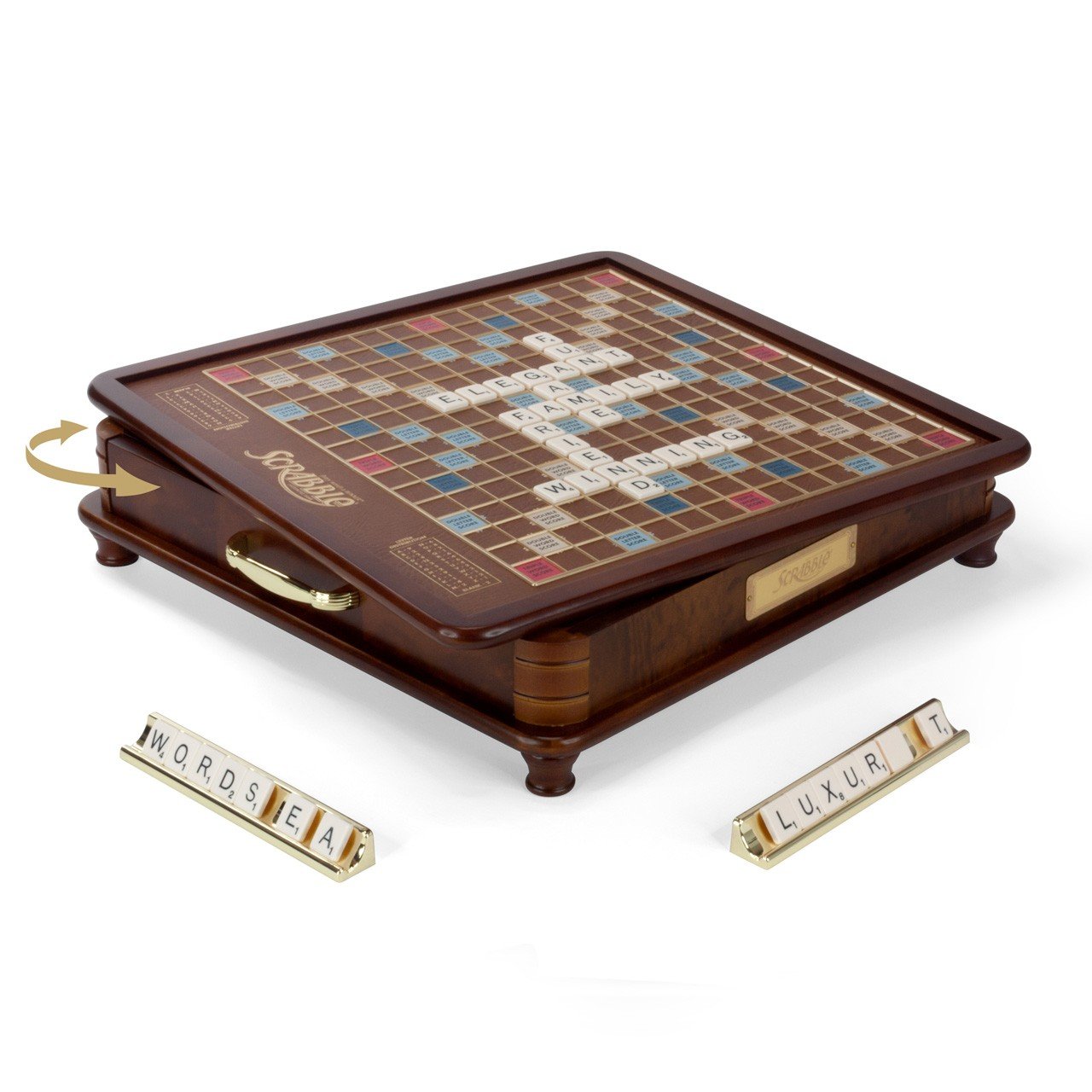 WS Game Company Scrabble Luxury Edition with Rotating Wooden Game Board